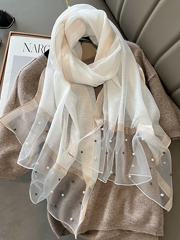 Sun-Protection Beaded Sheer Shawl & Scarf: Stylish UV Defense