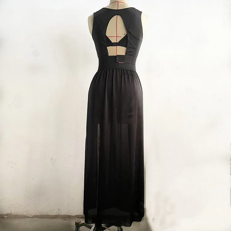 Trendy Sexy Bandaged Cutout Black High Split Mesh Sets