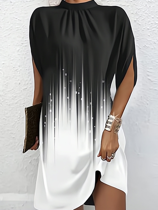 Elegant Batwing Sleeve Gradient Printed Mini Dresses