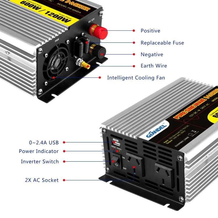 Power Inverter 600W 12V DC to AC 240V Car Plug Cable