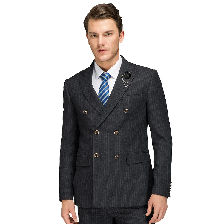 Double-breasted Wool Business Casual Suit