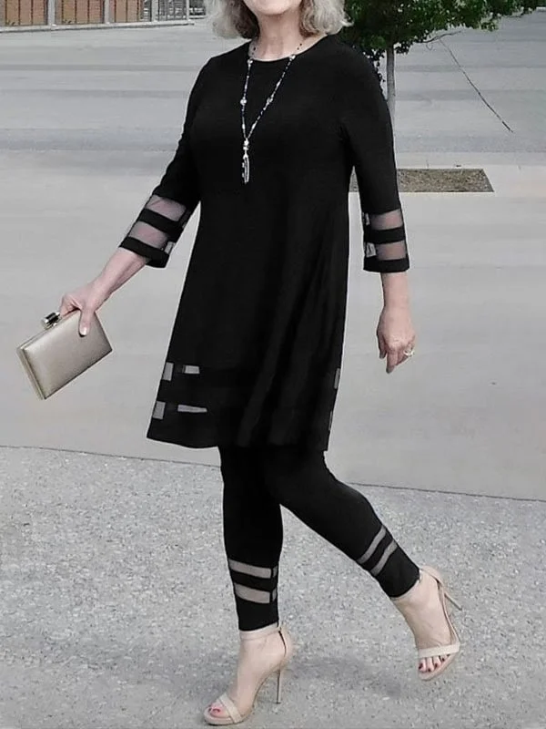 Lace Stitching 3/4 Sleeve Tunic Suit
