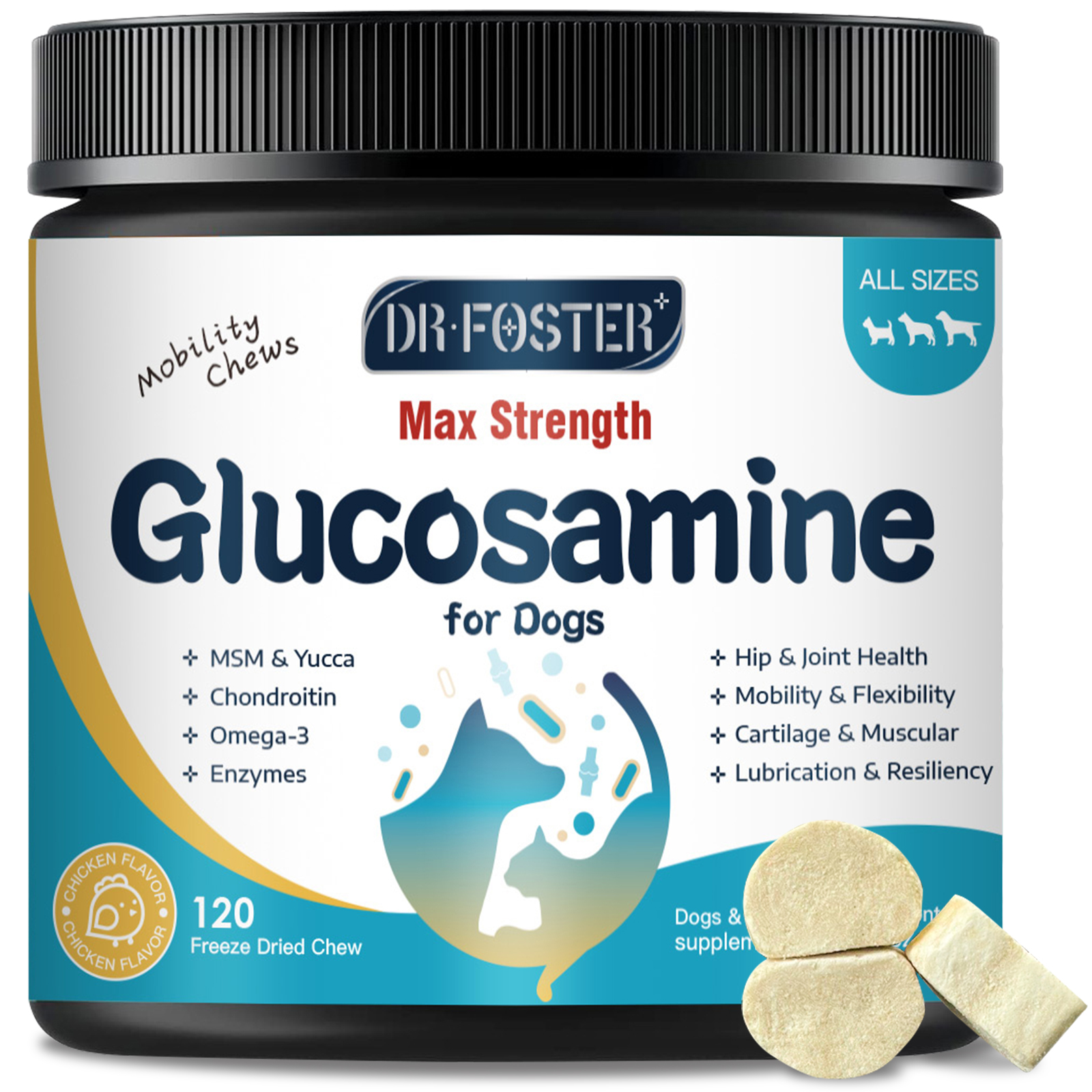 Glucosamine Chondroitin for Dogs & Cats, with Digestive Enzymes, Omega ...