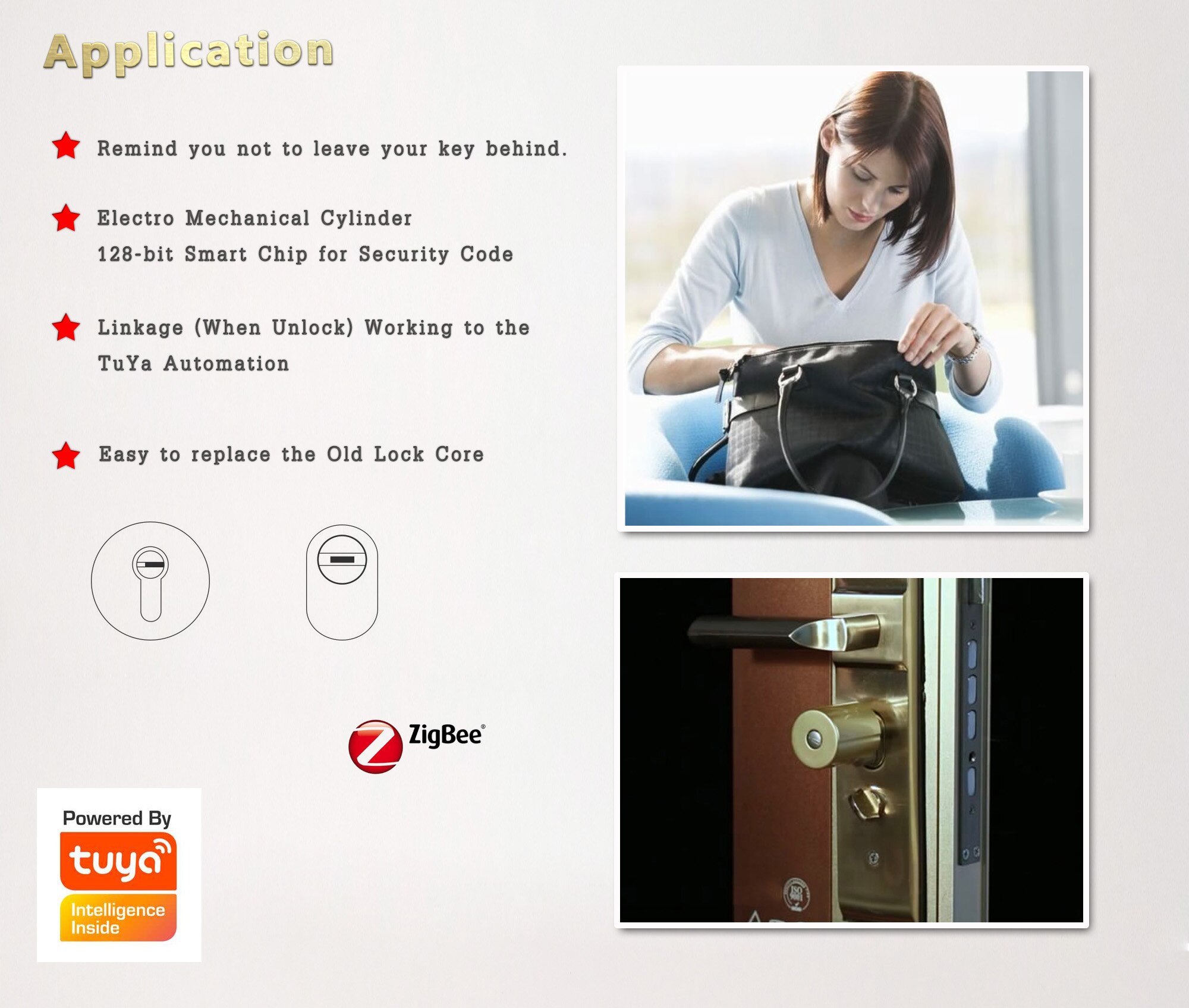 Smart9 ZigBee Smart Lock Core Cylinder Working with TuYa ZigBee Hub ...