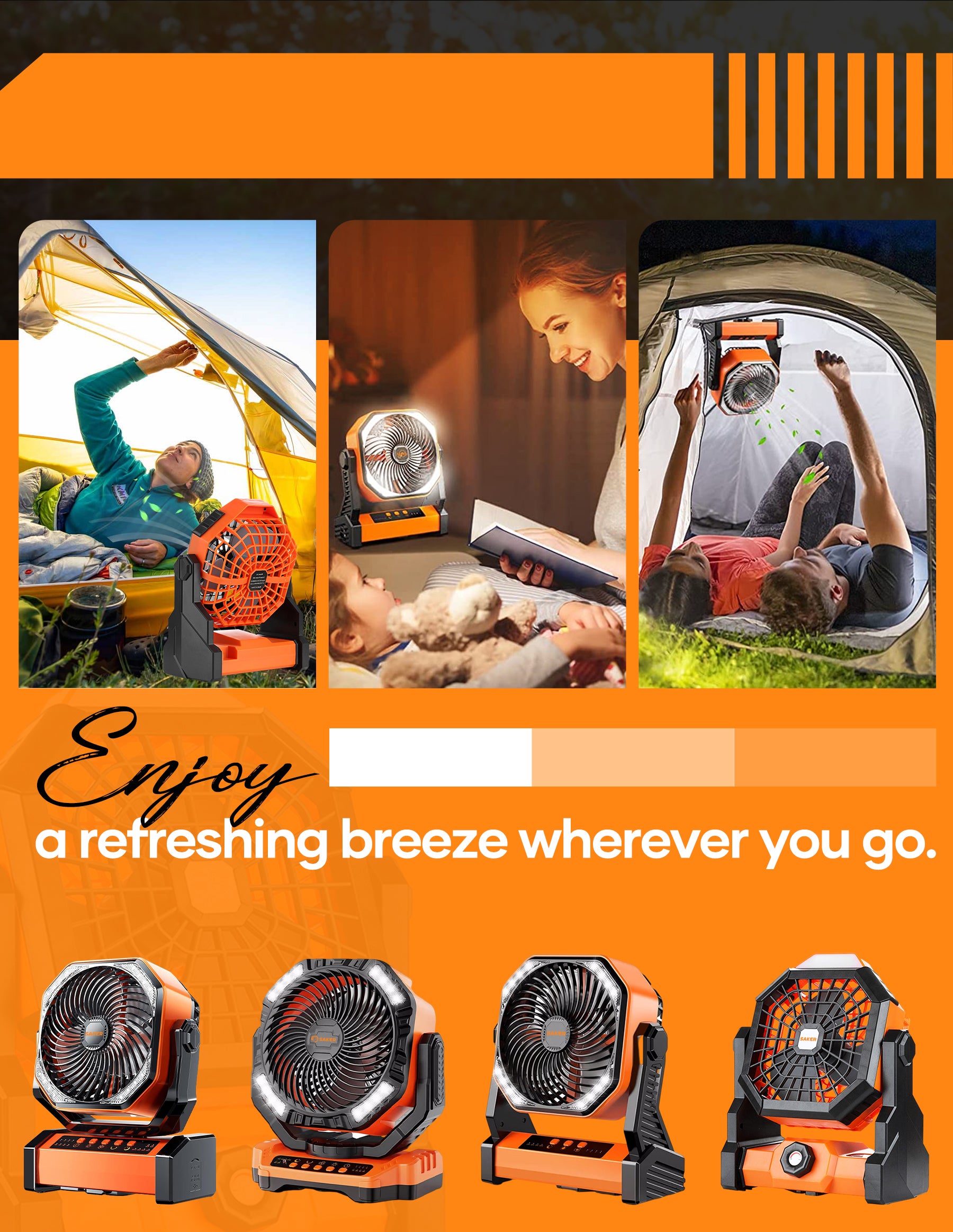 SAKER® Rechargeable Camping Fan
