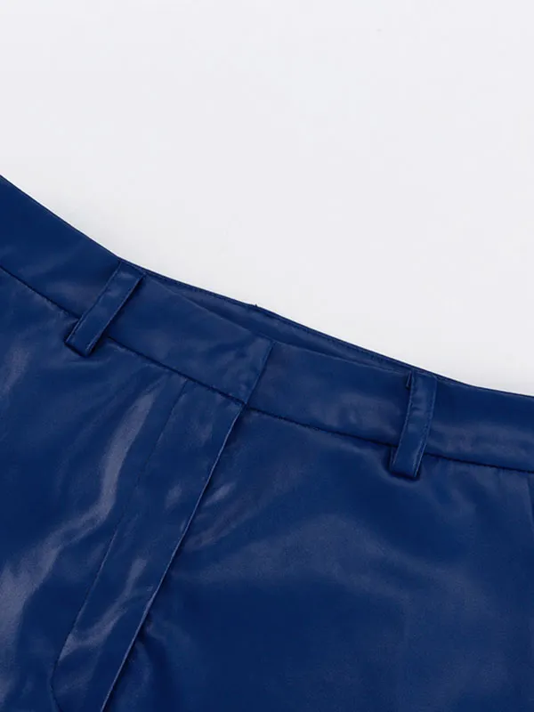 Sleek High-Waisted PU Pants: Skinny/Straight Leg Split-Joint Elegance