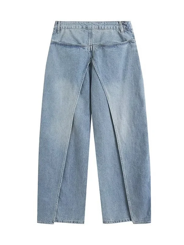 Contemporary Fusion - False Two Reversible Wide-Leg Jean Pants with Pockets