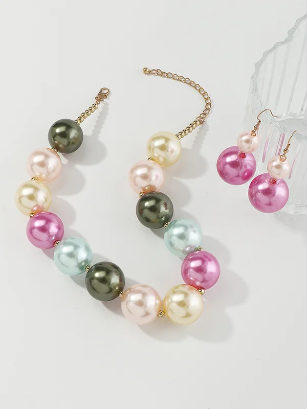 Beaded Contrast Color Geometric Dainty Necklace Earrings Set: Complete ...