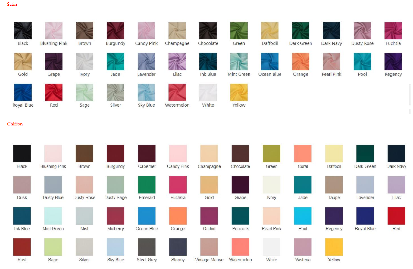 Size Chart & Color Chart