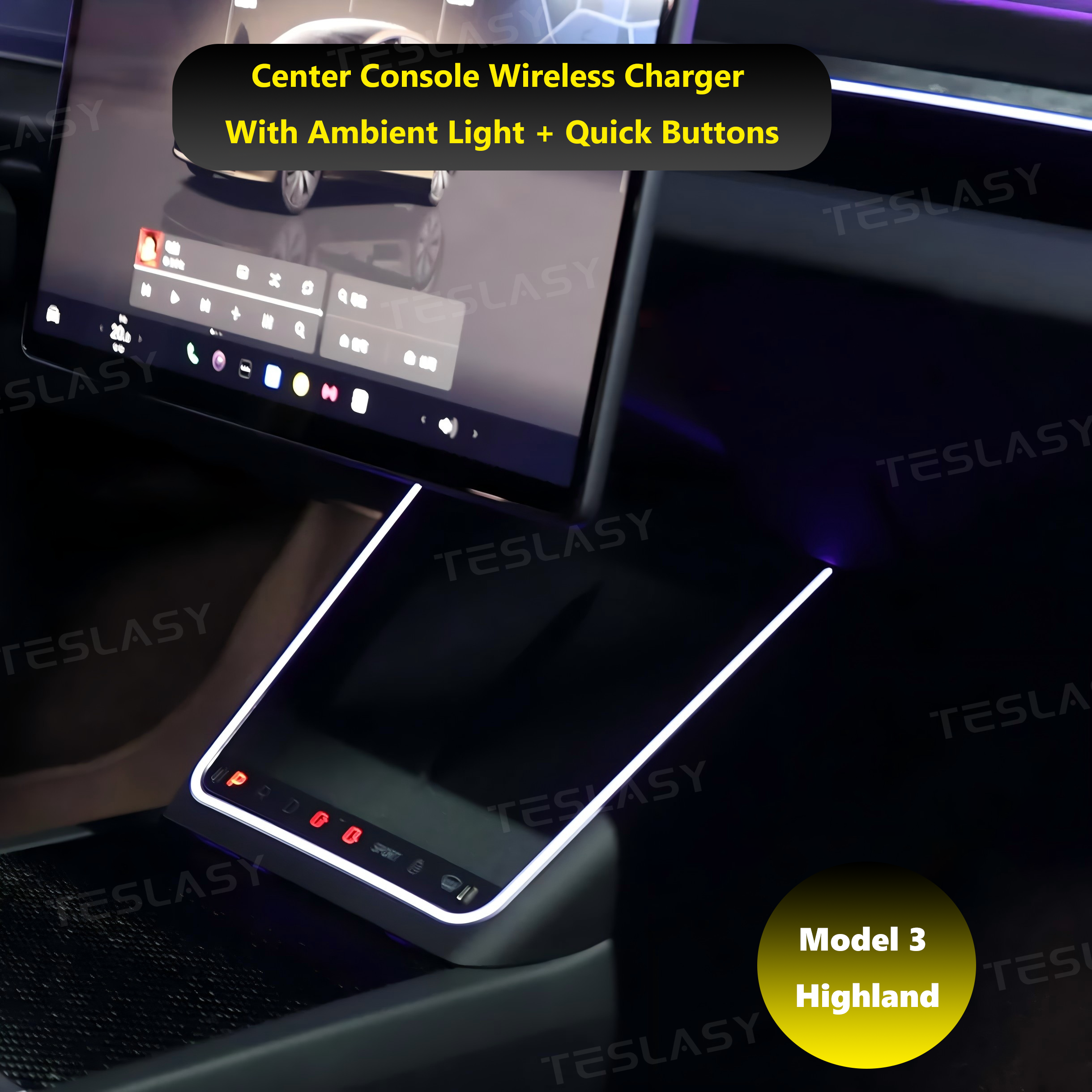 Tesla Model 3 Highland Wireless Charger with Ambient Light & Quick ...
