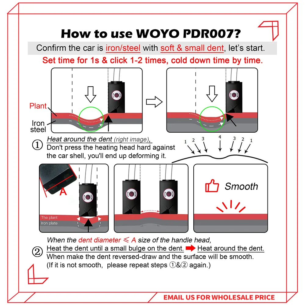 WOYO PDR007 Paintless Dent Repair PDR tools for steel/iron auto body ...