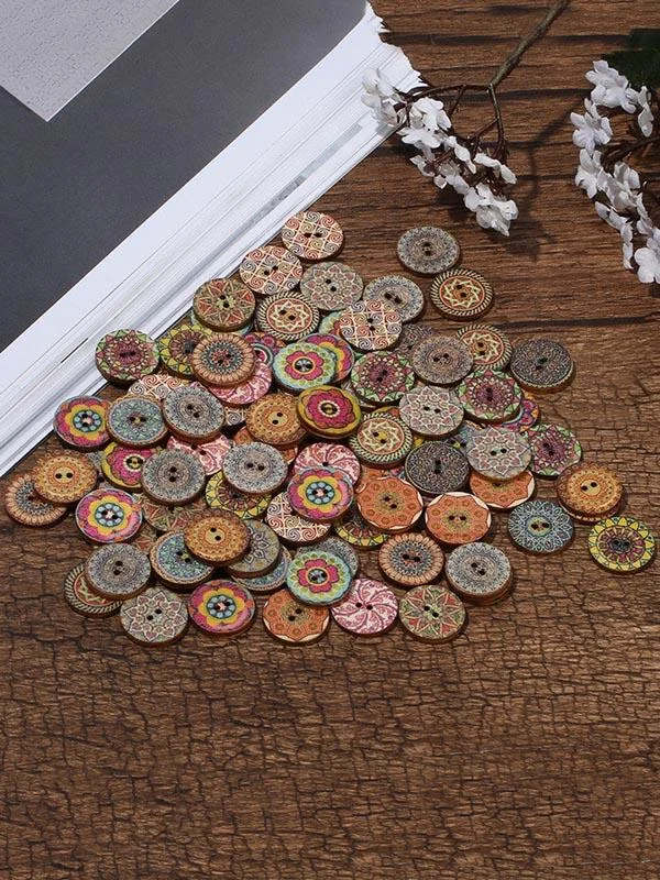 Assorted 100-Piece Multi-Color Wooden Round Sewing Buttons for DIY ...