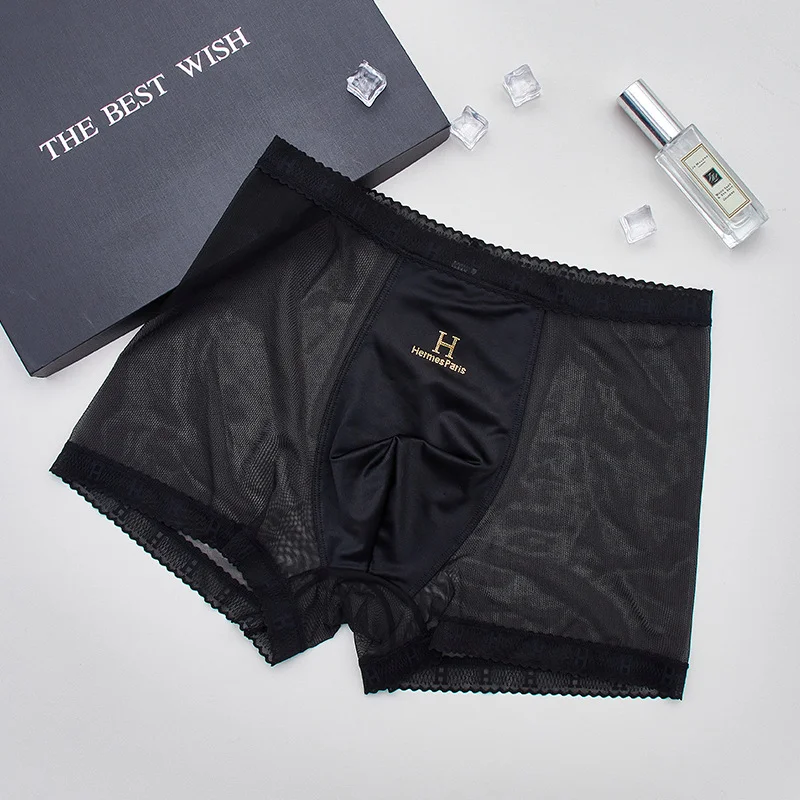 Men's high-end satin luxury lace breathable mesh seamless antibacterial ...