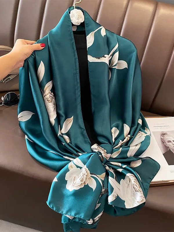 Floral Printed Shawl & Scarf: Sun-Protection with Contrast Color Elegance