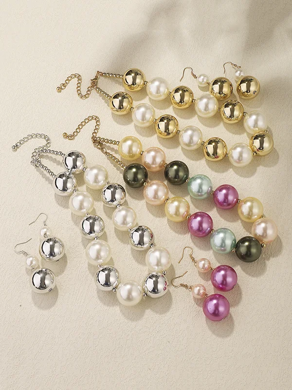 Beaded Contrast Color Geometric Dainty Necklace Earrings Set: Complete ...