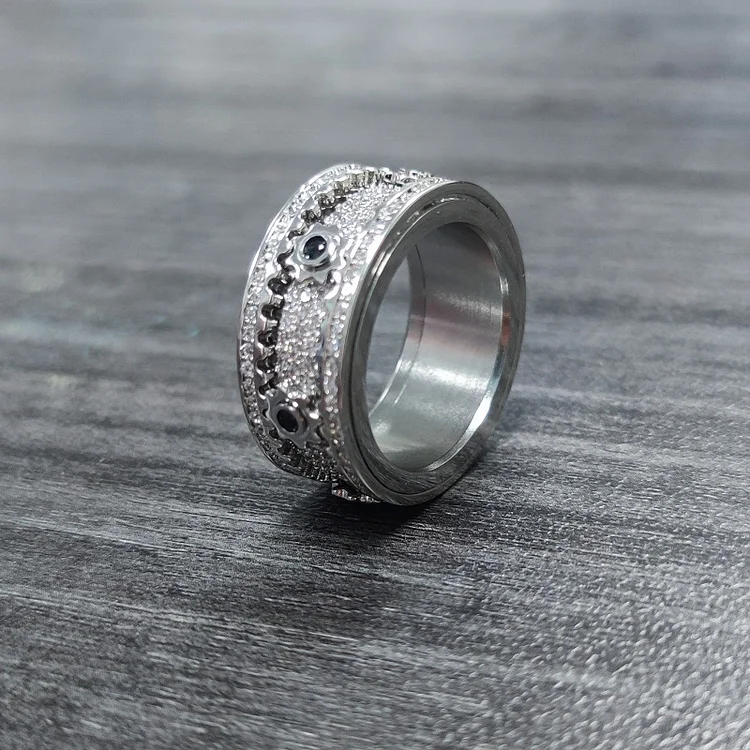925 Sterling Silver Personalized Stress Reducing Rotatable Gear Ring