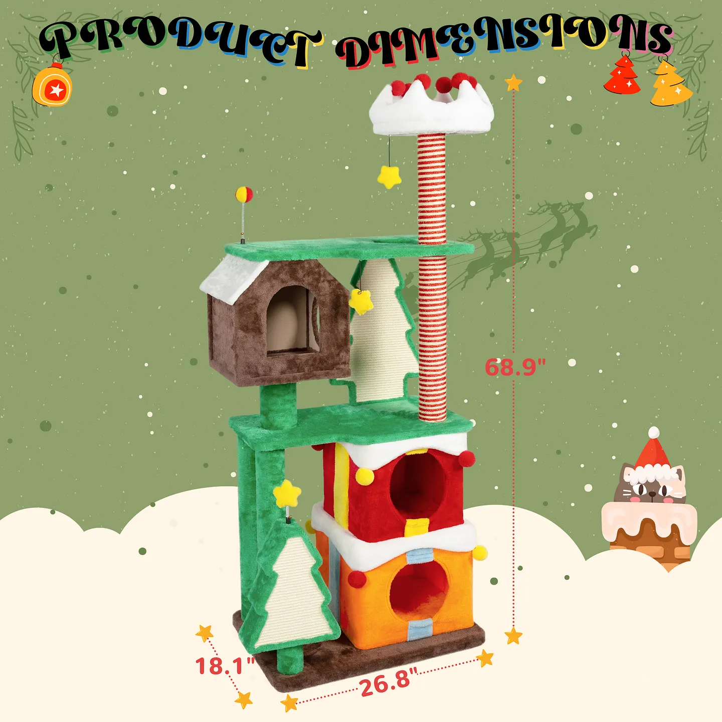 68.9" Christmas-Themed Luxury Multi-Level Cat Tree - Dzordz Shop