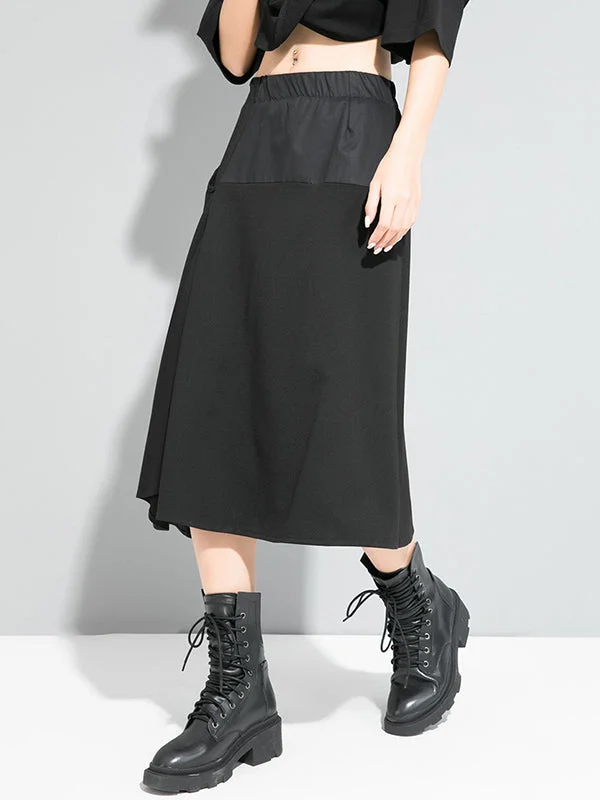 Original Black Irregularity Stitching Split-Joint Skirt