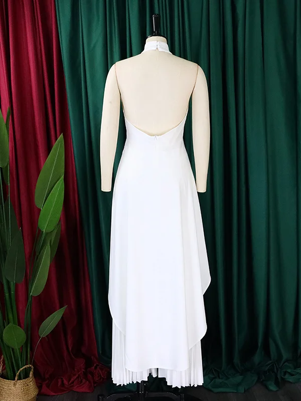 High-Low Loose Backless Lacy Solid Color Halter-Neck Suits