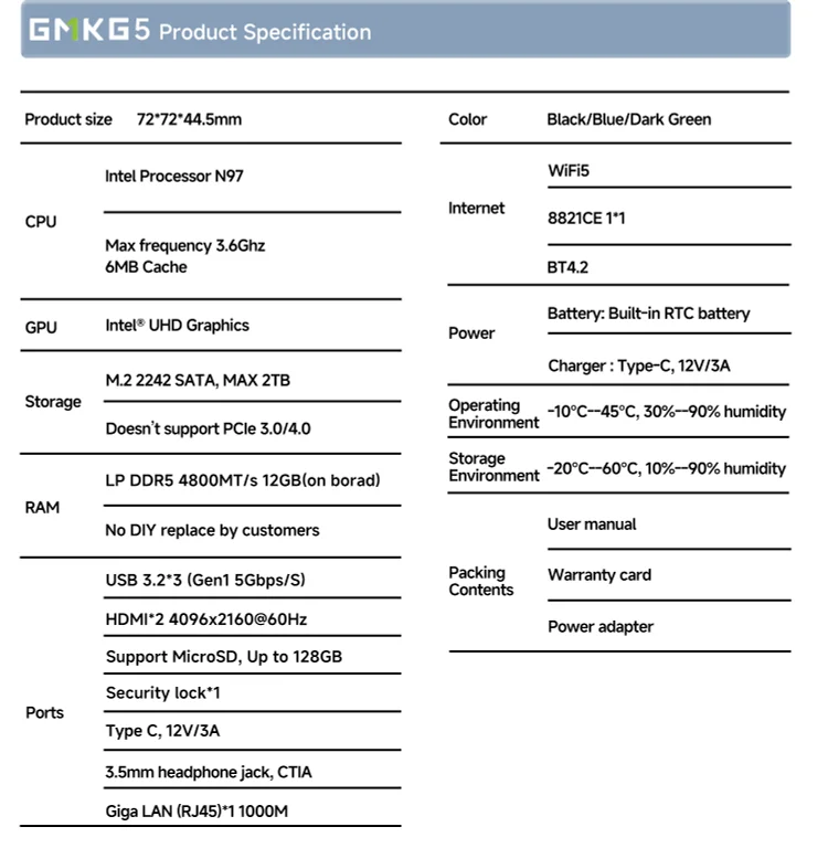 Intel Alder Lake N97 Mini PC--NucBox G5