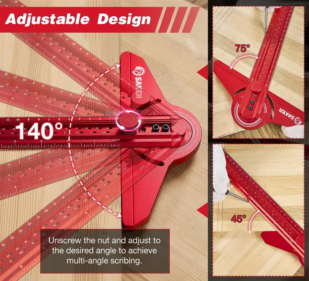 SAKER® Adjustable Aluminum Protractors with 13 Inch Ruler