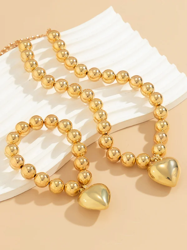 Beaded Heart Shape Bracelet & Dainty Necklaces Set