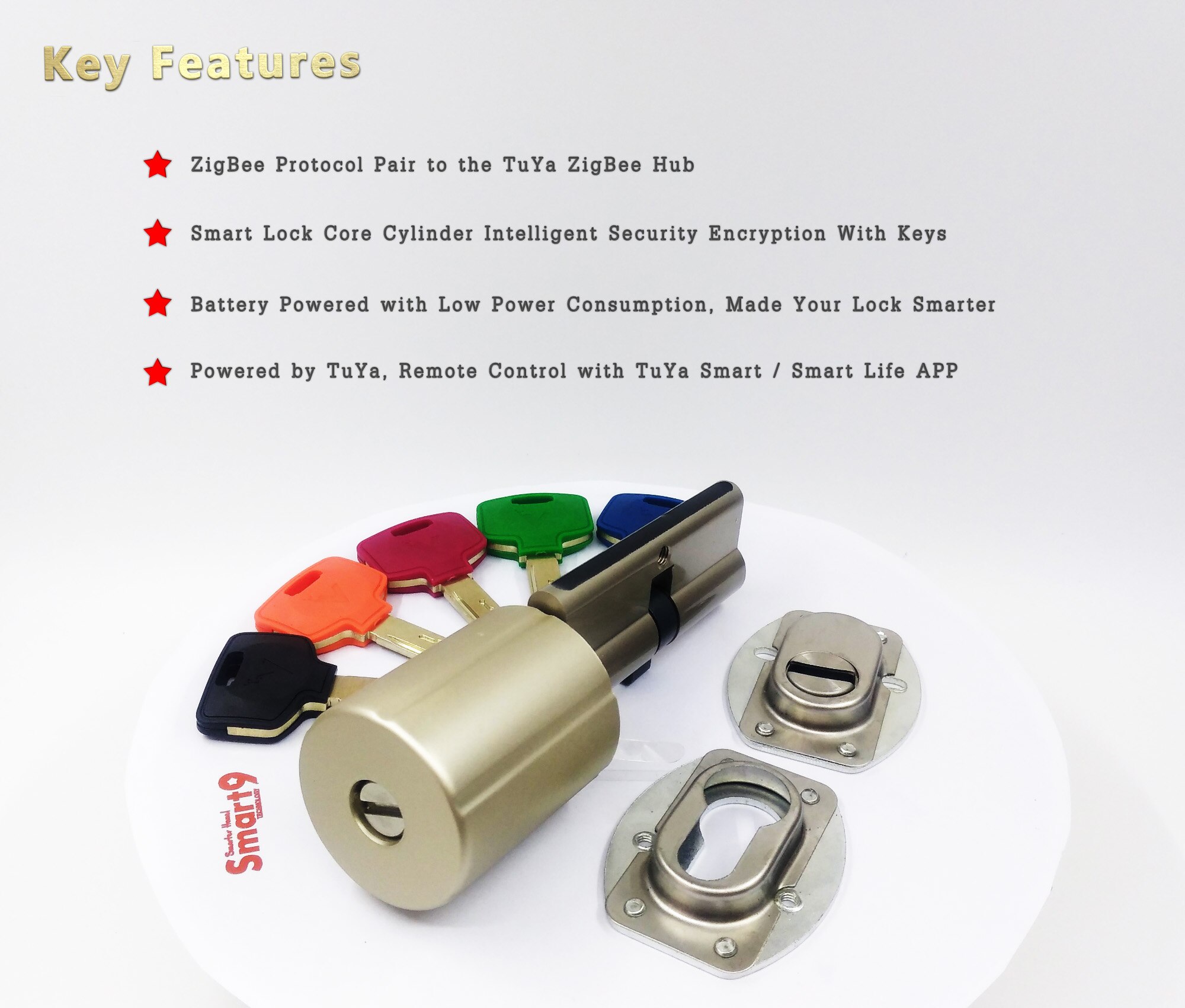 Smart9 ZigBee Smart Lock Core Cylinder Working with TuYa ZigBee Hub ...