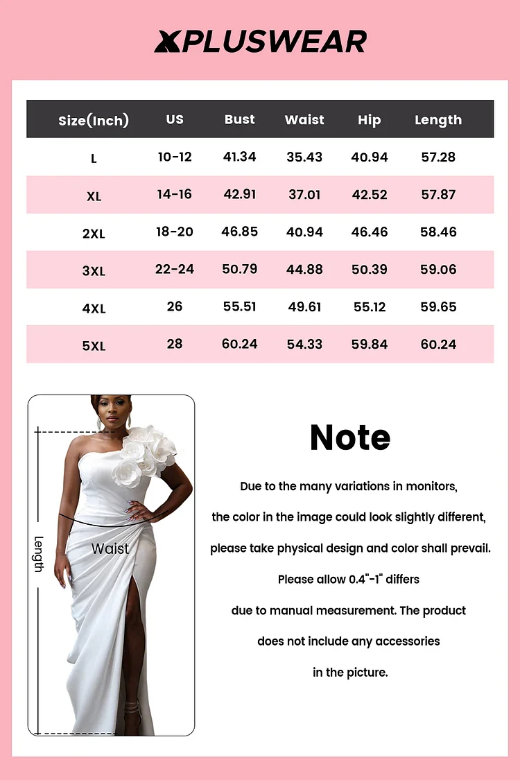 Xpluswear Design Plus Size Wedding White Elegant One Shoulder Strappy 3D Maxi Dresses - Xpluswear