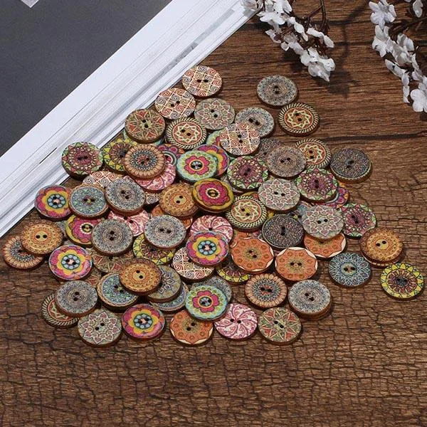 Assorted 100-Piece Multi-Color Wooden Round Sewing Buttons for DIY ...