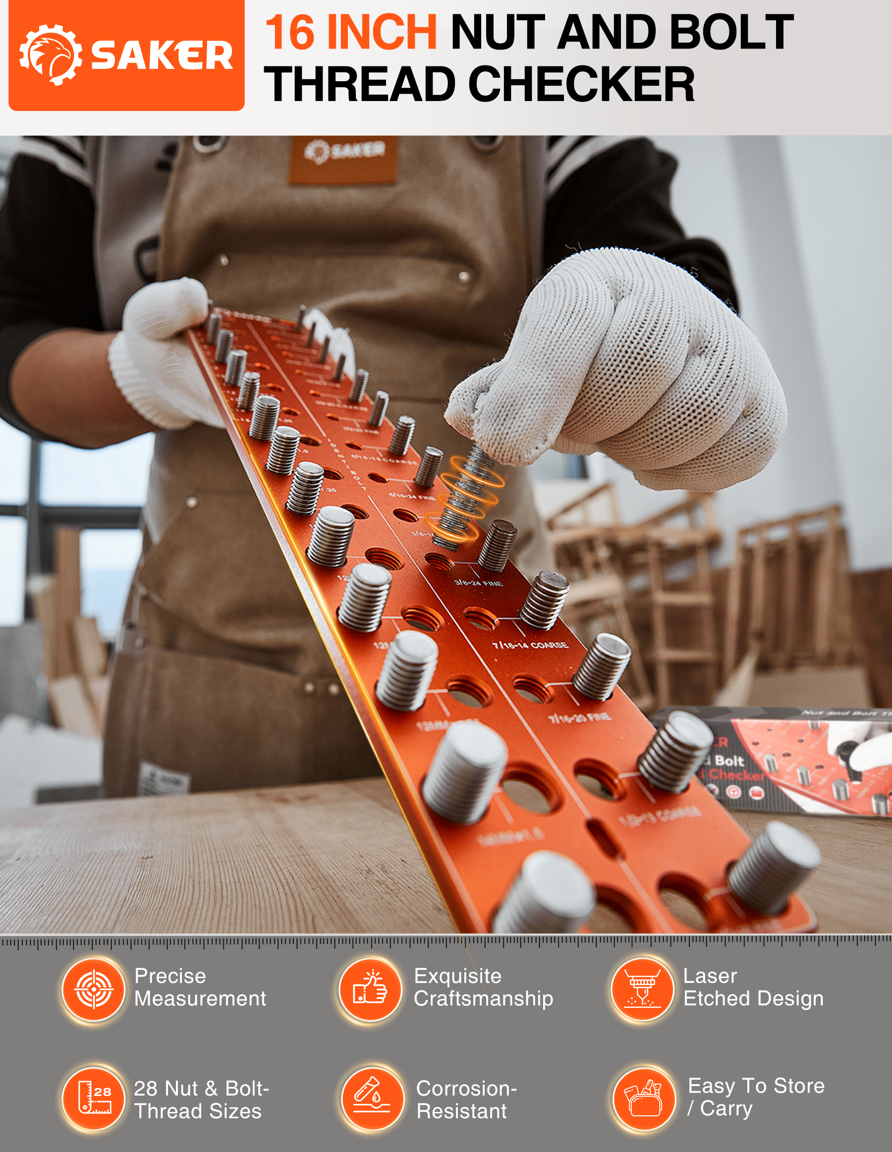 SAKER® Nut and Bolt Thread Checker