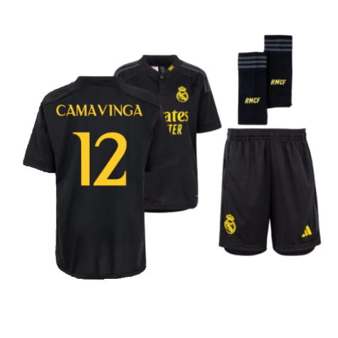 Real Madrid Eduardo Camavinga 12 Third Shirt Kids Mini Kit 2023-2024