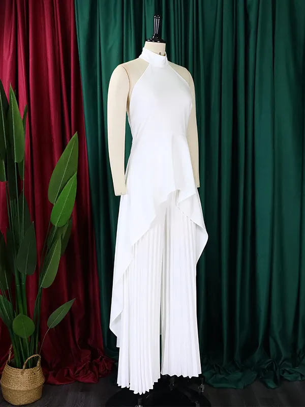 High-Low Loose Backless Lacy Solid Color Halter-Neck Suits