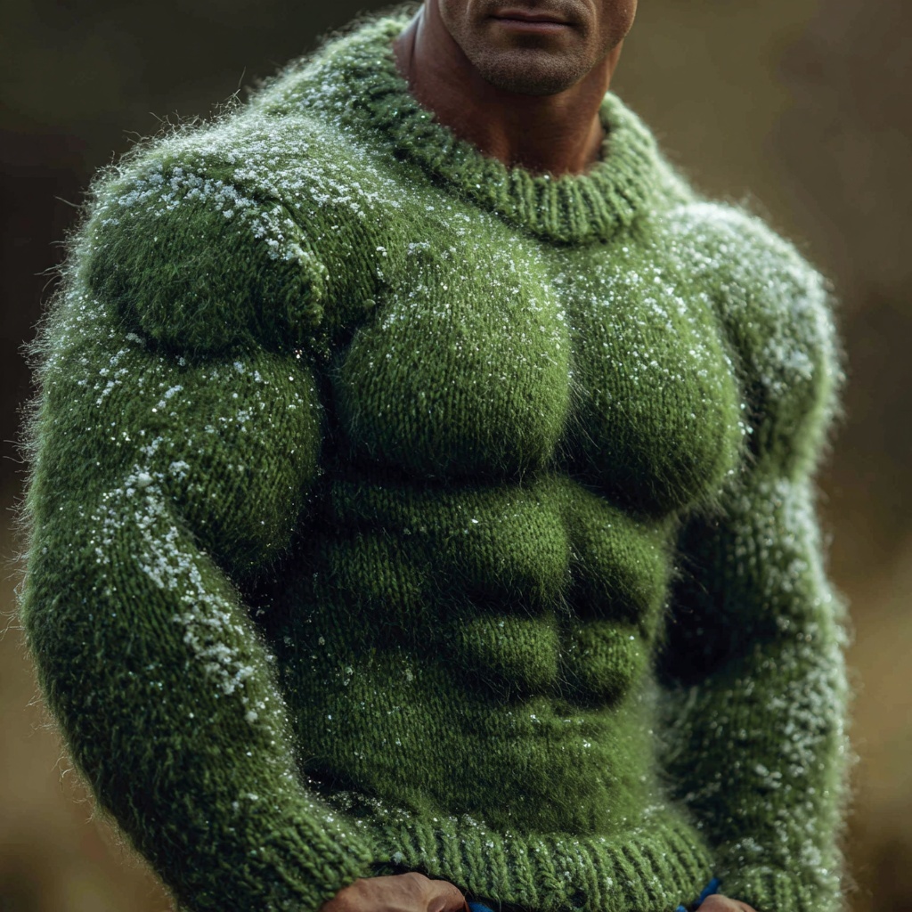 Men's Christmas Season Green Muscle Art Cozy Knit Sweater