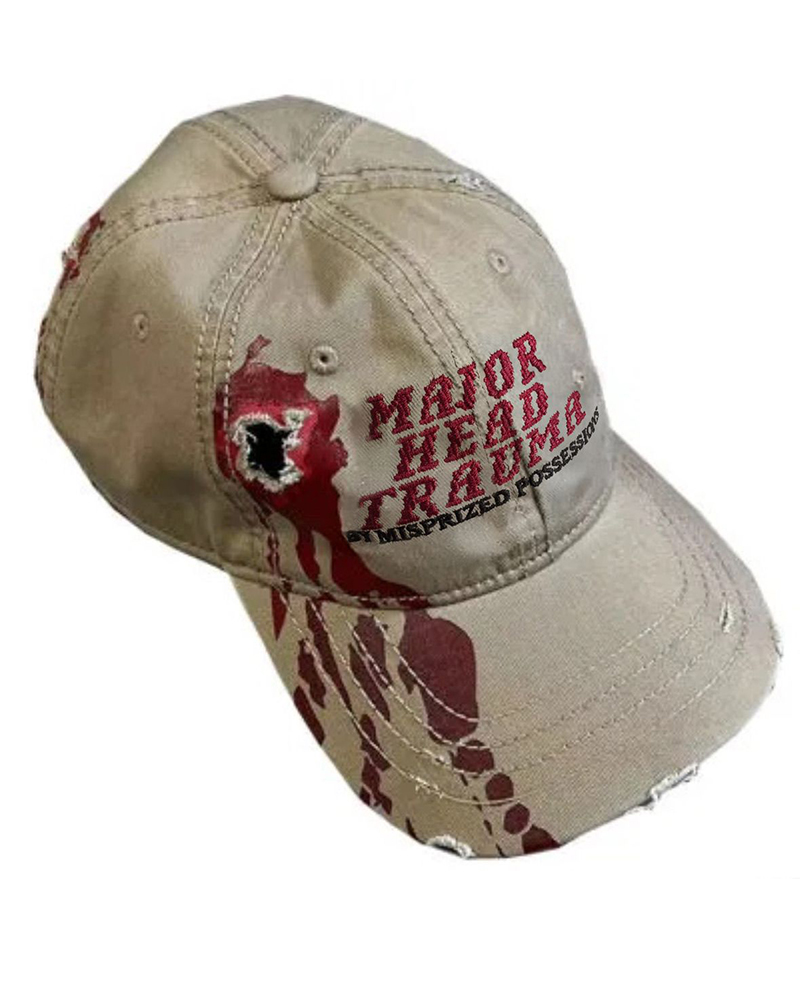 “Major Head Trauma” Embroidered Disturbing Cap - Realistic Bullet Hole ...