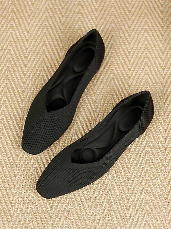 Solid Color Square-Toe Flats Shoes