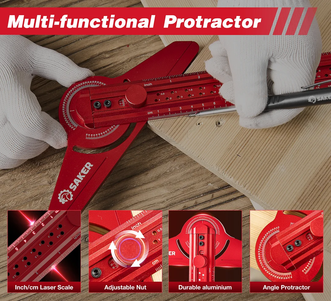 SAKER® Adjustable Aluminum Protractors with 13 Inch Ruler