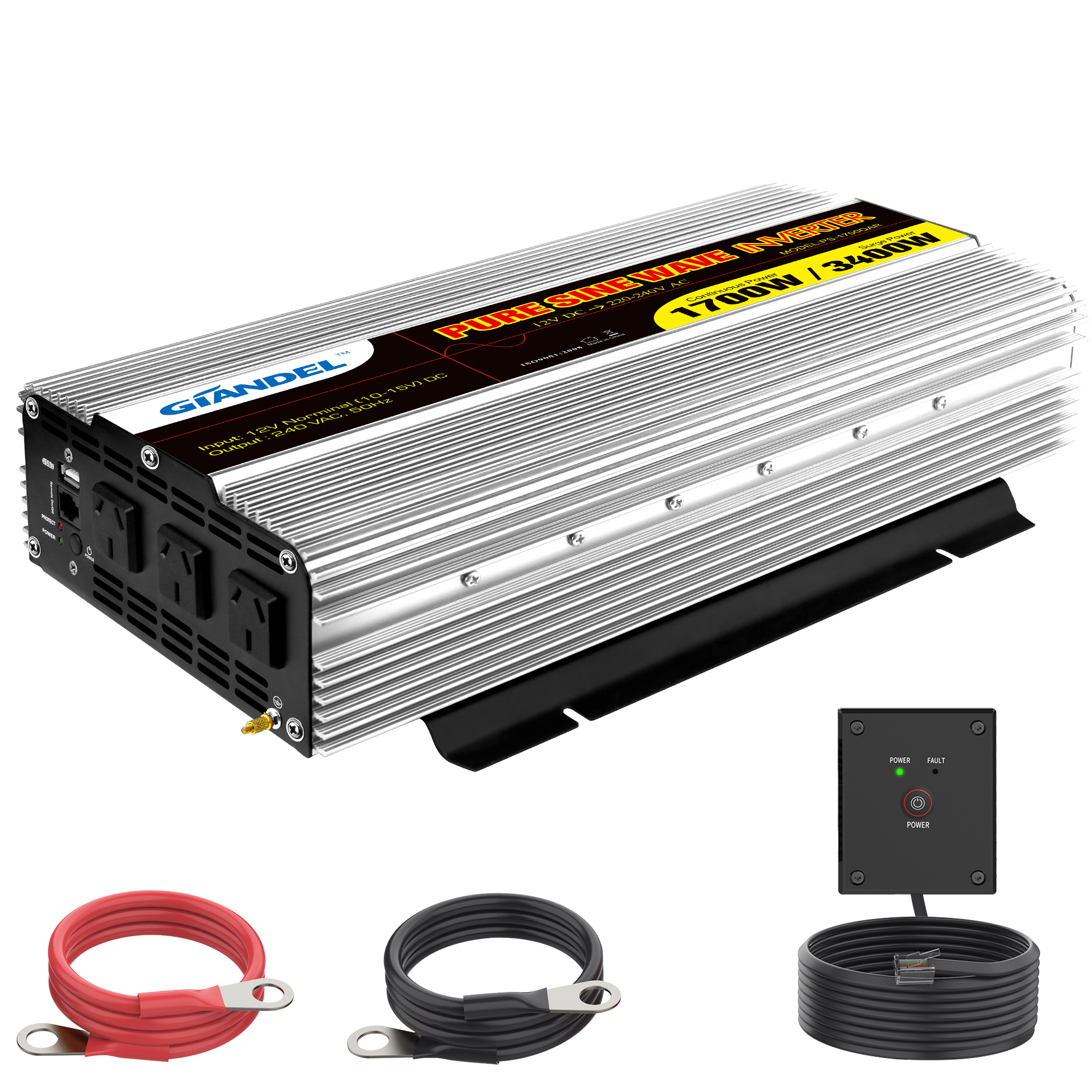Pure Sine Wave Power Inverter 1700W 12V to 240V