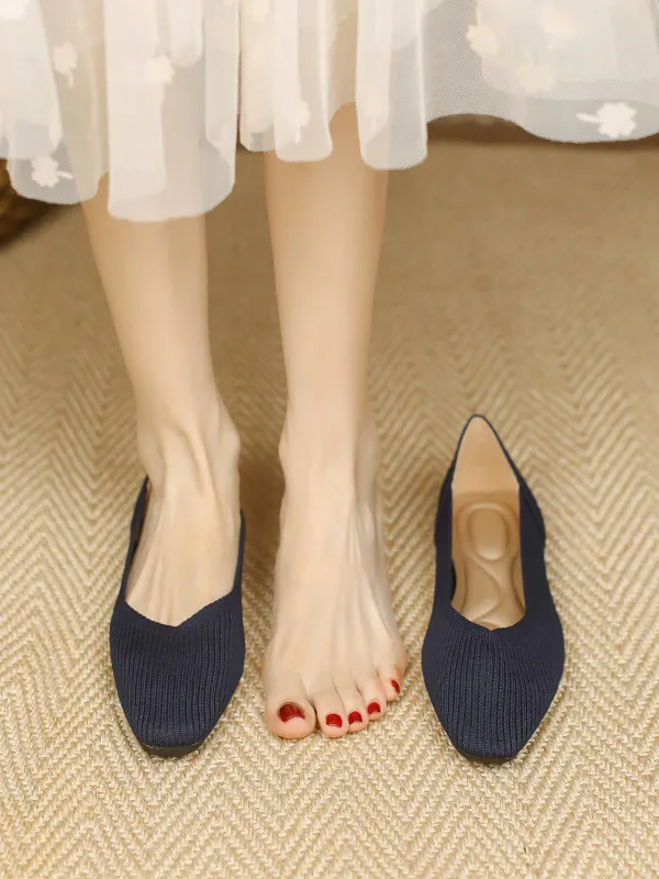 Solid Color Square-Toe Flats Shoes