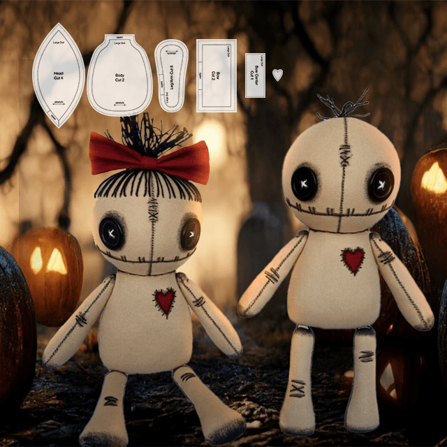 Halloween Deco Voodoo Doll Sewing Template Set (6PCS) - With Instructions