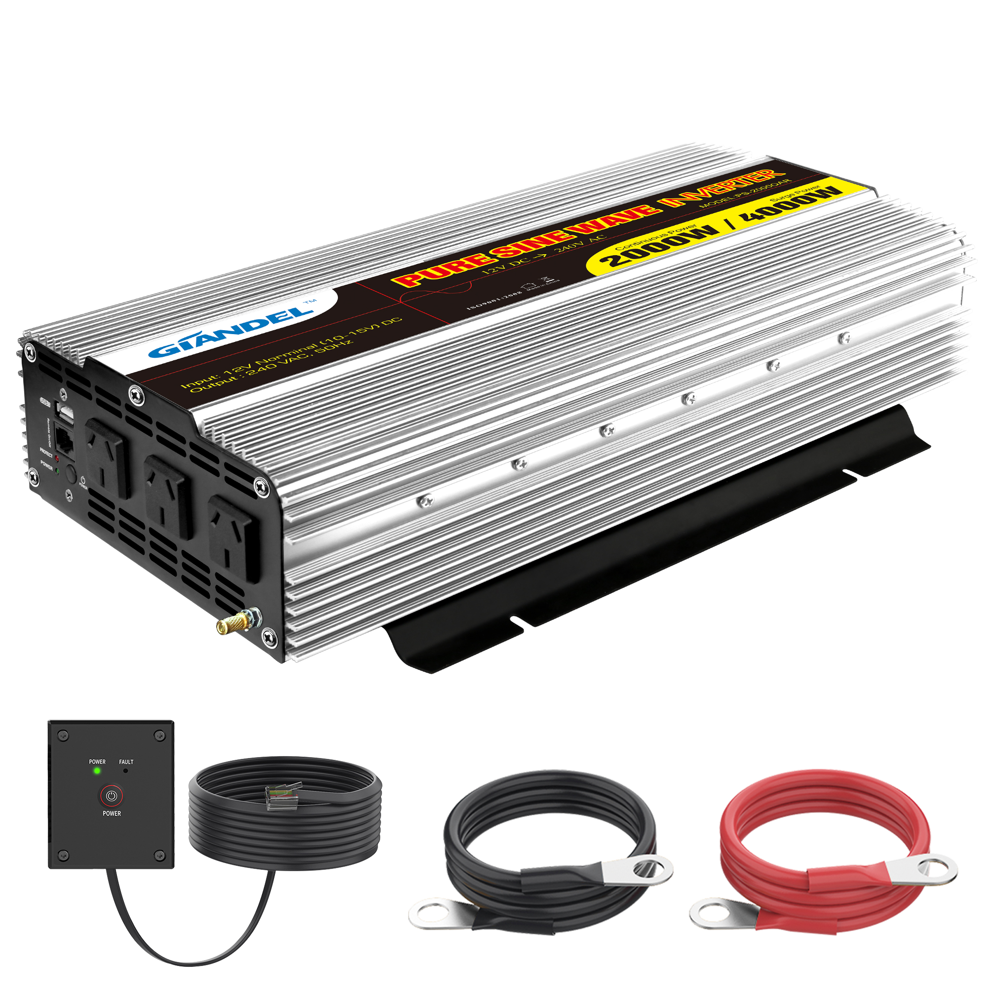 Giandel 2000W Pure Sine Wave Power Inverter 12V DC to 240V AC