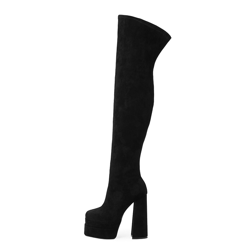 yyvonne Women Thigh High Boots Double Platform Block High Heels Over ...