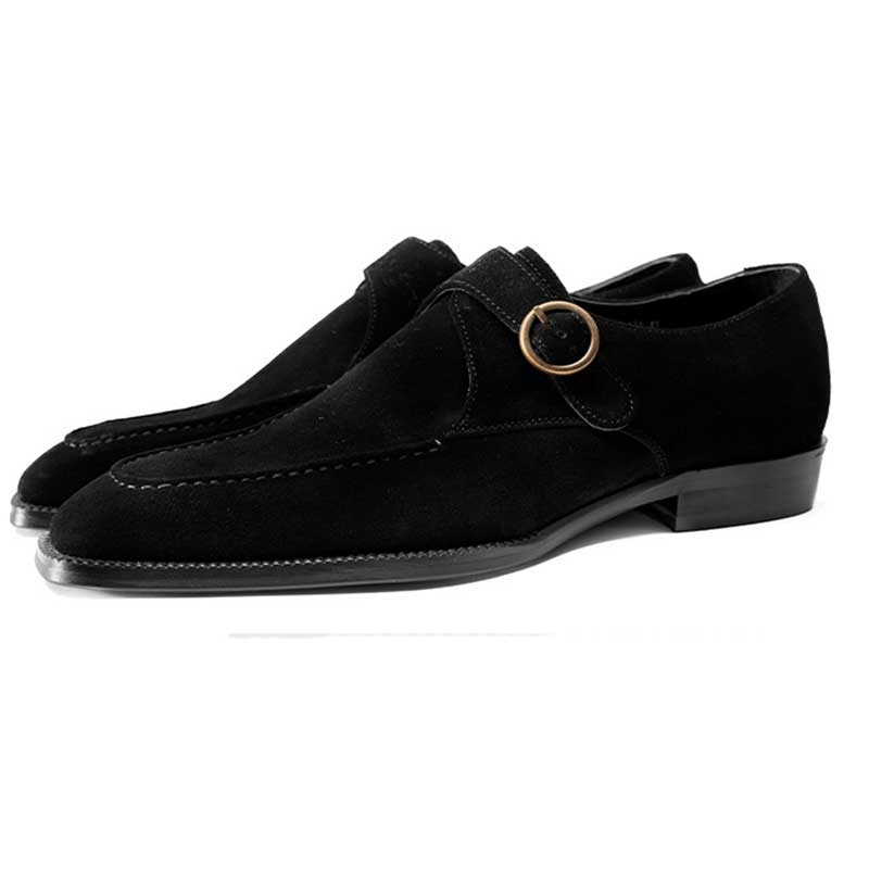 Fashion Black Suede Dress Shoes For Men Side Buckle : Free Shipping
