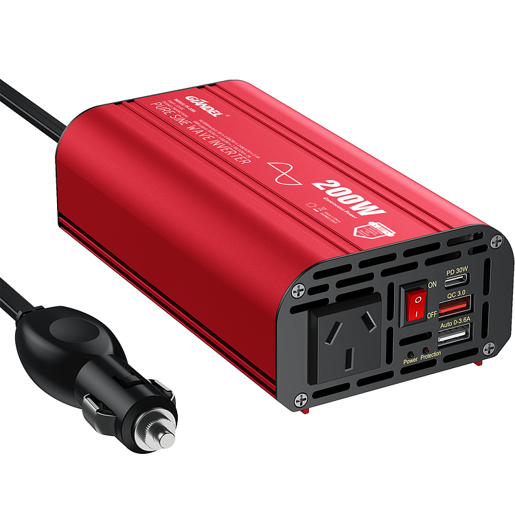 Pure Sine Wave Power Inverter 200W 12V DC to 240V AC Car Cigarette