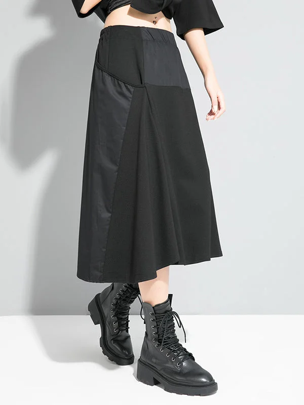 Original Black Irregularity Stitching Split-Joint Skirt