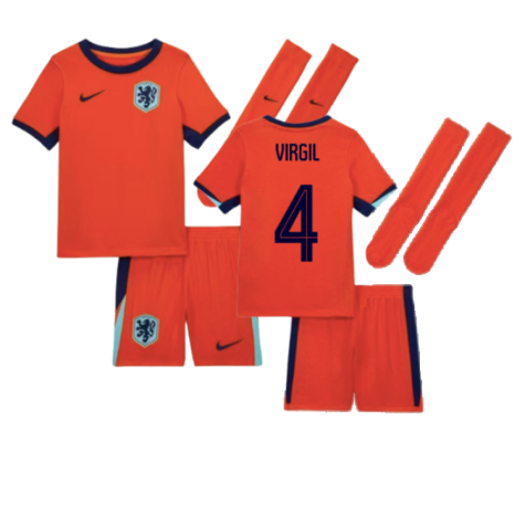 Netherlands Virgil van Dijk 4 Home Shirt Kids & Junior Mini Kit Euro 2024