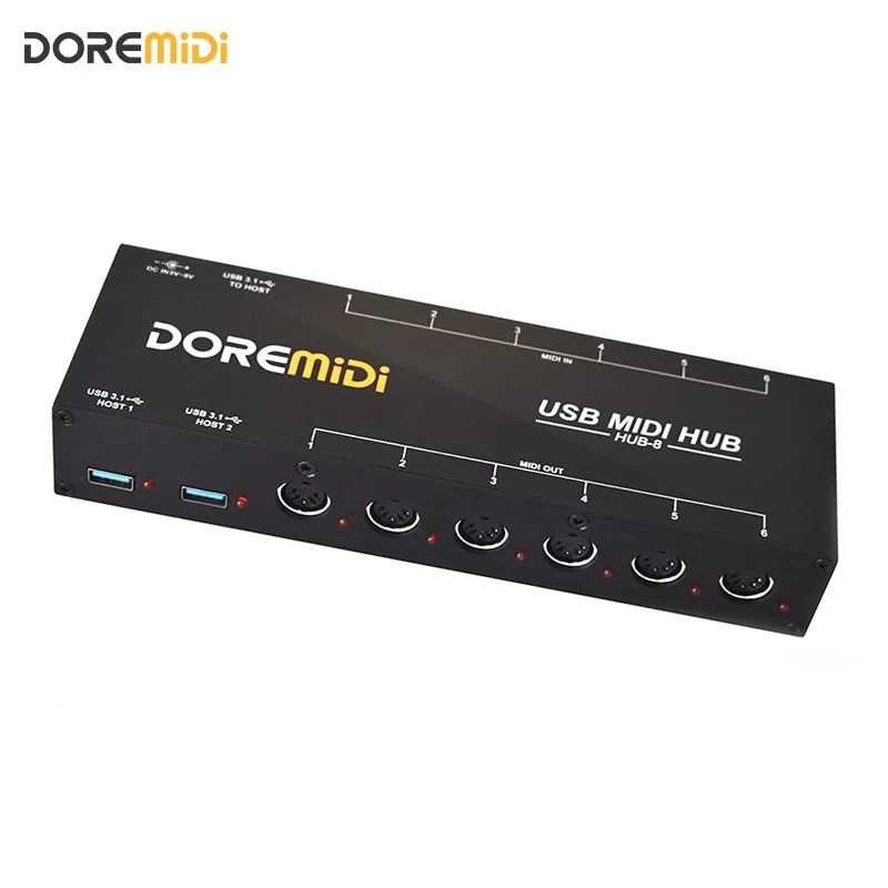 DOREMiDi NEW HUB-8 MIDI 6x6 USB MIDI Host x2 USB 3.1 MIDI Hub Box