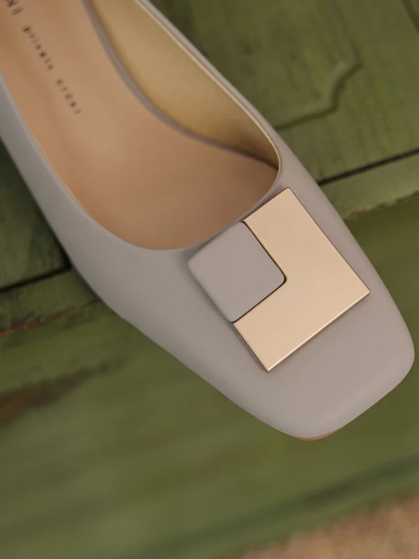 Timeless Elegance - Square Buckle Chunky Mid Heel Shoes with Square Toe