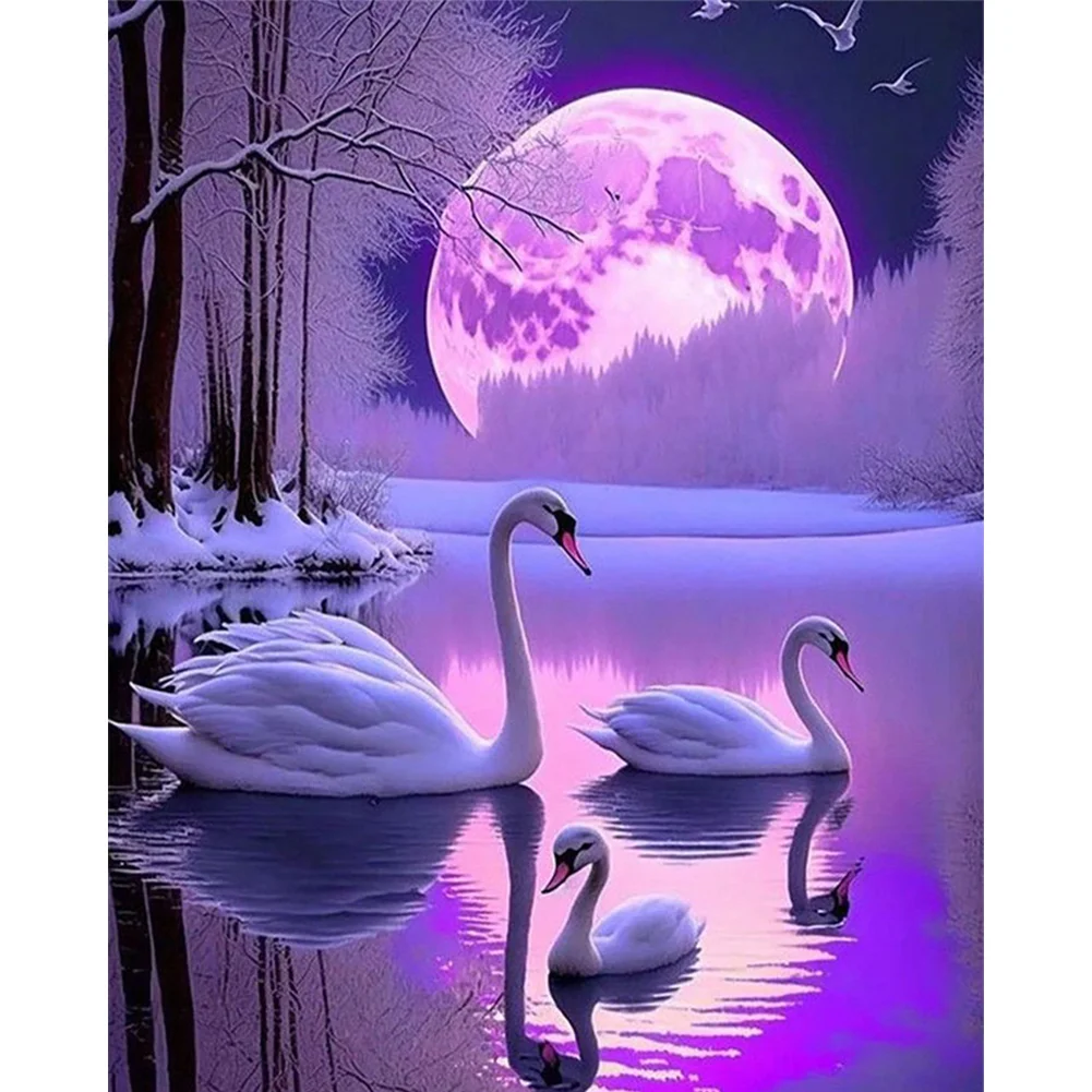 Purple Swan Lake (velvet cloth) AB drill full round/square diamond painting