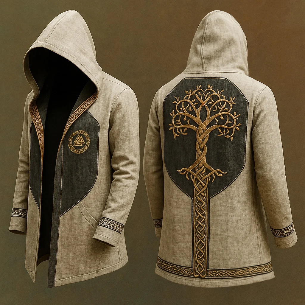 Dravoks Men's Viking Nordic Tree Of Life 3d Print Vintage Hooded Jacket