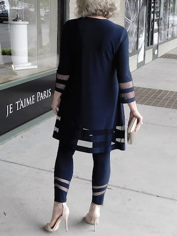 Lace Stitching 3/4 Sleeve Tunic Suit